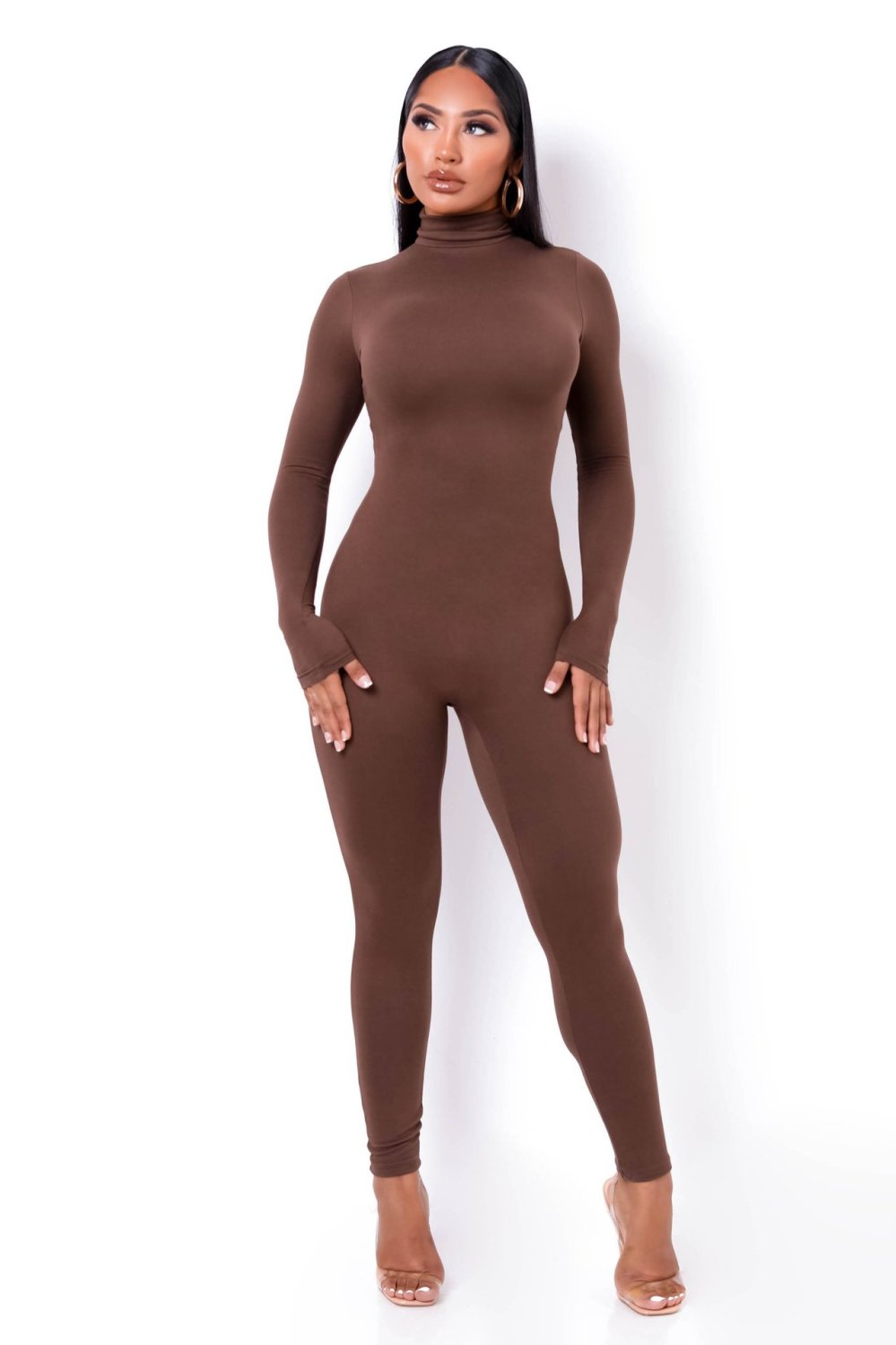 Womens Plain Color Jumpsuit Plus Fleece Skinny Slim Fit Jumpsuit Ff1067