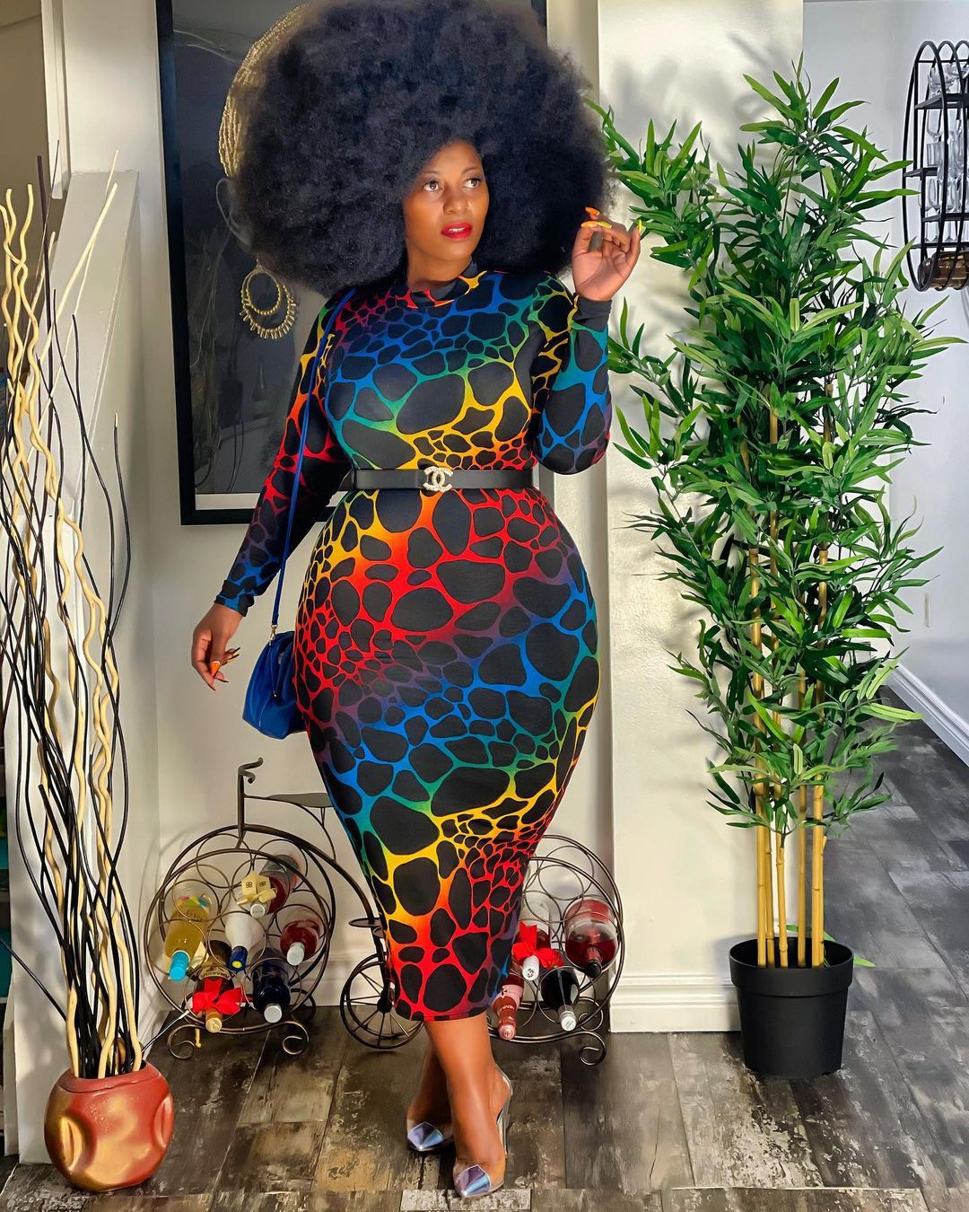 Plus size long digital print dress SJ5276