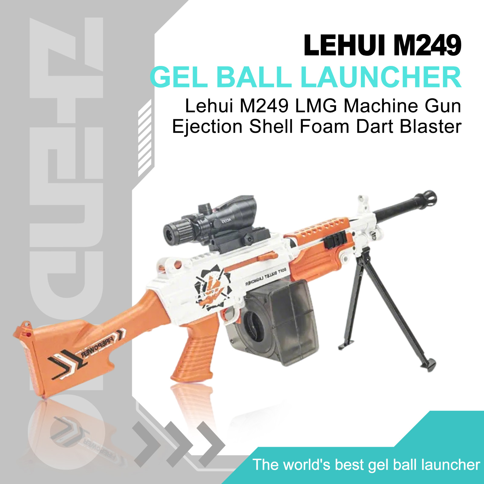 Lehui M249 LMG Machine Gun Ejection Shell Foam Blaster | Orange | Shell ...