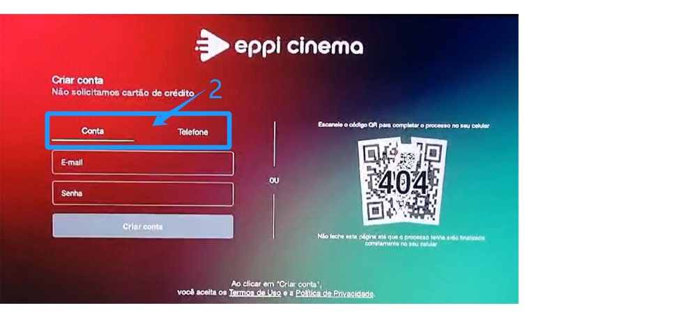 criar conta no eppi cinema