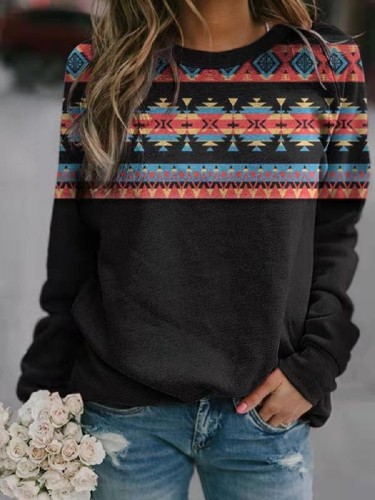 Us 24 58 Womens Aztec Enthic Geometric Pattern Crew Neck Long