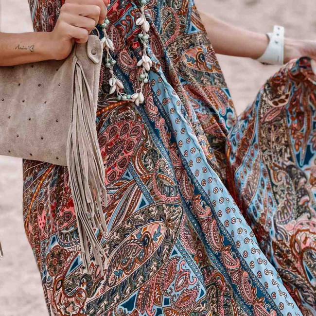 Us 32 67 Womens Bohemian Dress Floral Printed Halterneck V Neck