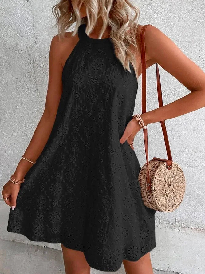 US$ 29.99 - Women's Halter Neck Floral Embroidery Sleeveless Dress ...