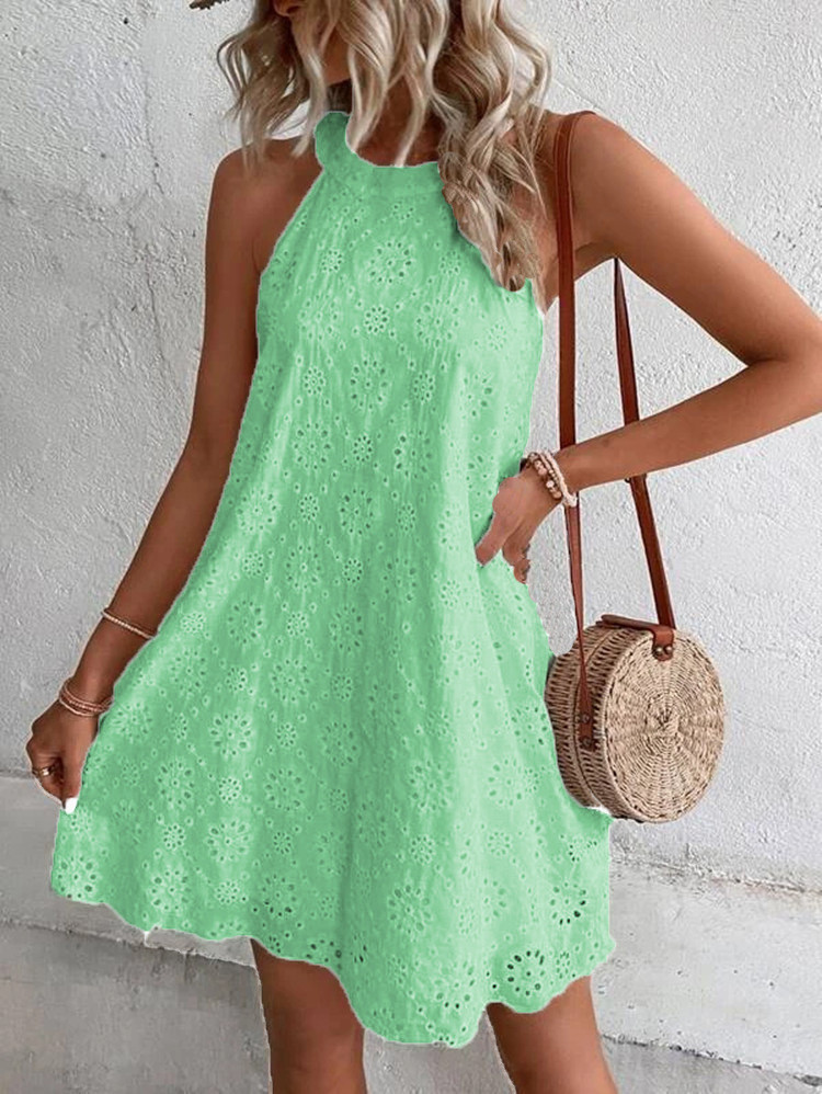 US$ 29.99 - Women's Halter Neck Floral Embroidery Sleeveless Dress ...