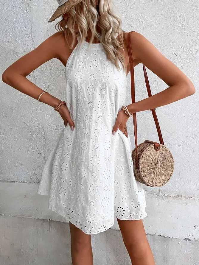 US$ 29.99 - Women's Halter Neck Floral Embroidery Sleeveless Dress ...