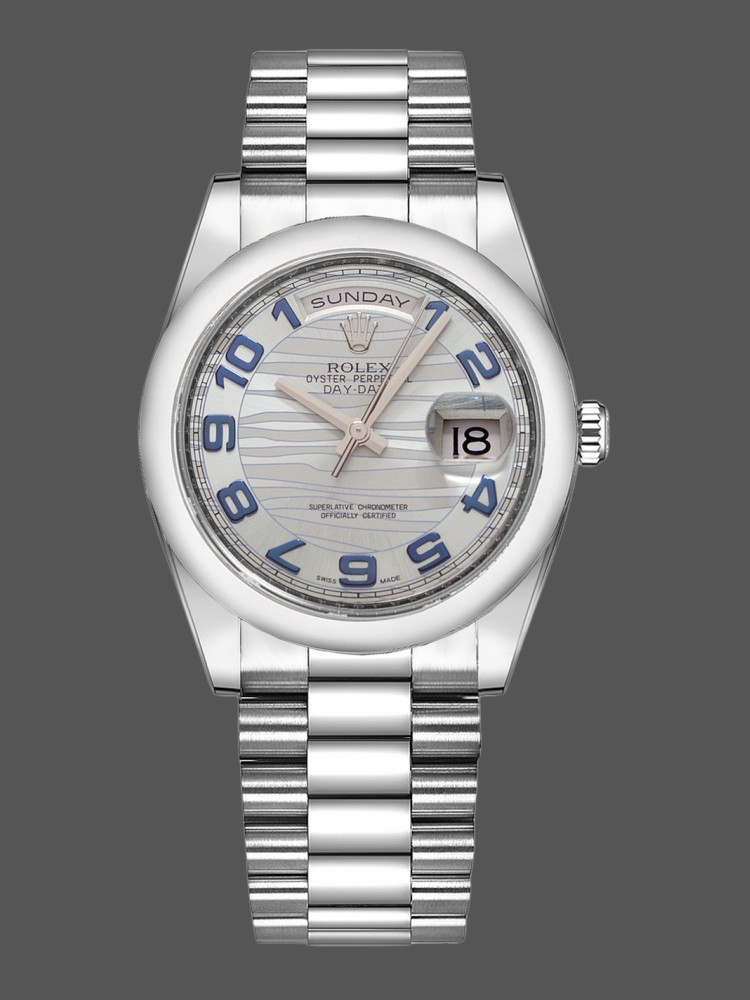 Rolex Day Date 118206 Wave Pattern Ice Blue Dial Arabic Numerals 36mm ...
