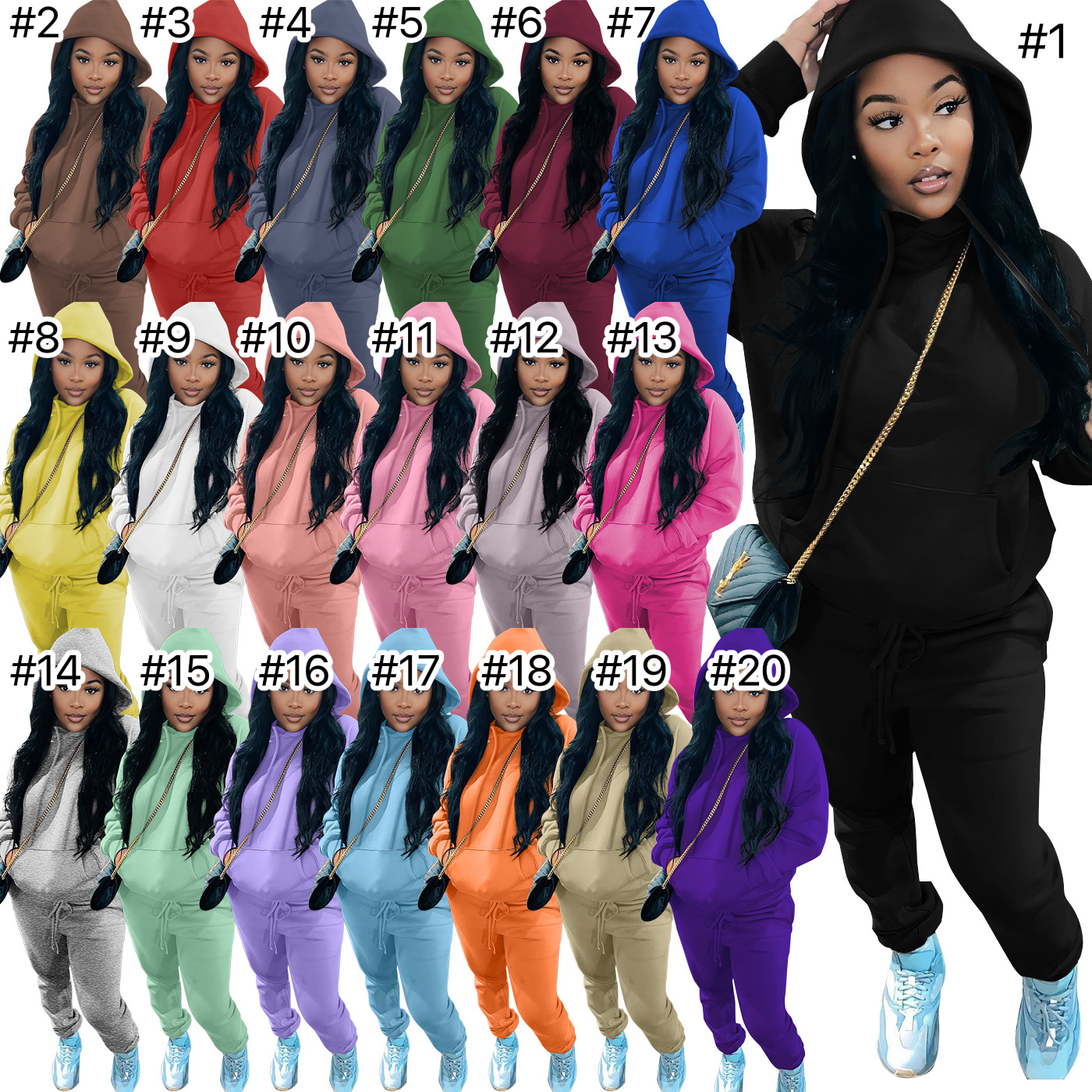 US$ 13.00 - Women Plain Fleece Hoodie Set #NOO - www.annwholesale.com