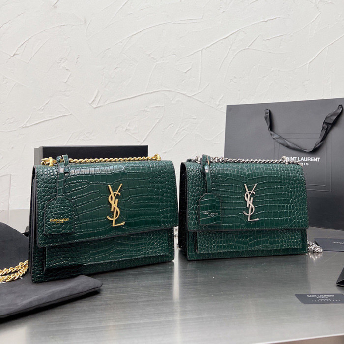 YSL SUNSET 22CM CROCODILE GRAIN LUXURY SINGLE SHOULDER MESSENGER BAG
