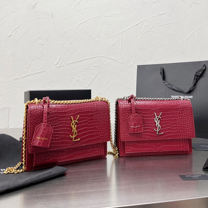 YSL SUNSET 22CM CROCODILE GRAIN LUXURY SINGLE SHOULDER MESSENGER BAG