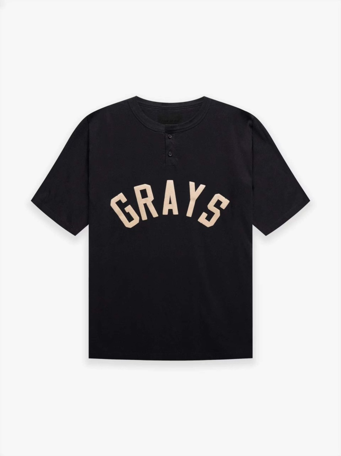 Us 65 00 Fear Of God Grays Henley Collar Letter Flocking Print Short