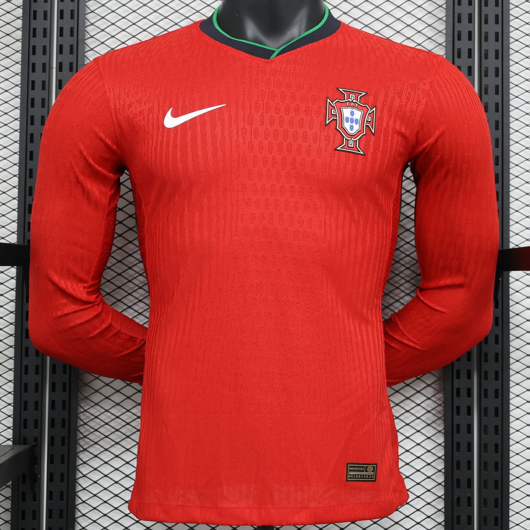2024 Portugal Home Red Player Long Sleeve Soccer jersey | SPORTS211