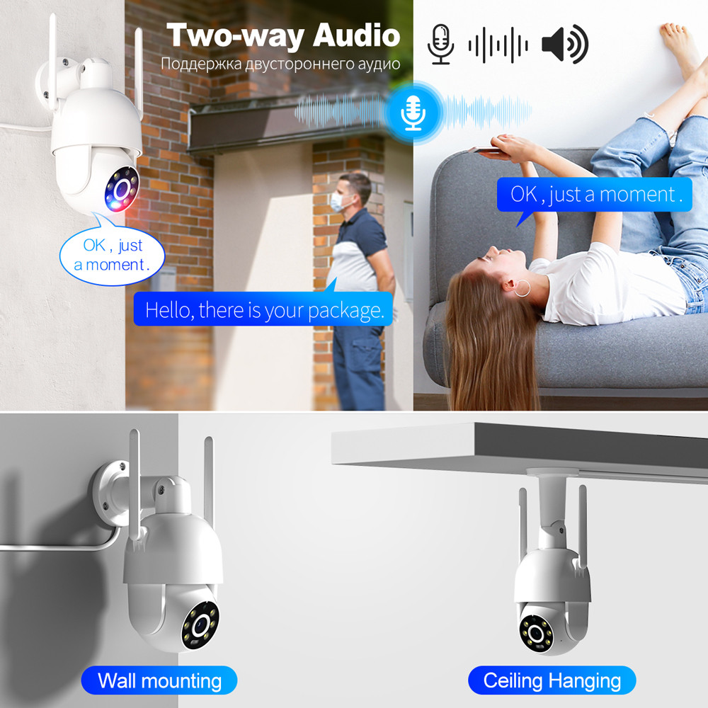 4K 8MP Wifi IP Camera Outdoor Smart AI Security PTZ Camera Full Color ...