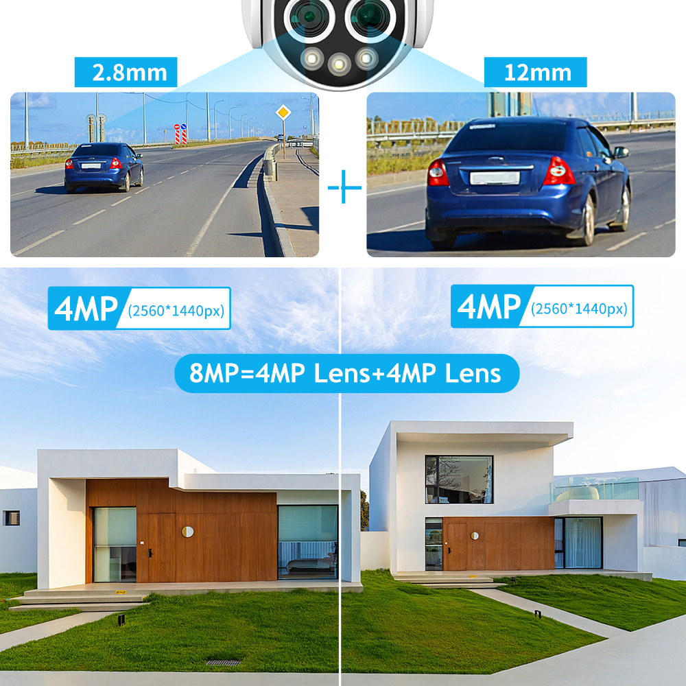 8MP WiFi PTZ Camera 8X Zoom Dual Lens Wireless Camera Two-way Audio ...