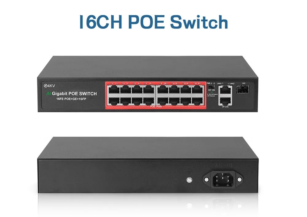 Network Laptop Remote Ethernet AI 16CH POE Switch 16 Port 52V Gigabit ...