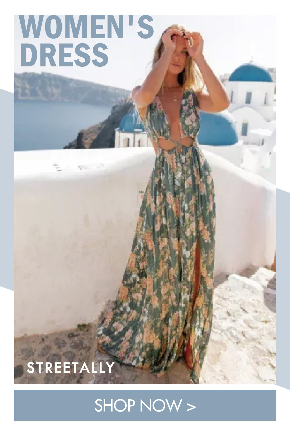Boho Floral Cutout Open Back Beach Vacation Dress