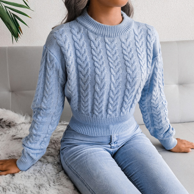 Solid Fried Dough Twist Waist Knit Open Navel Sweaters&cardigans