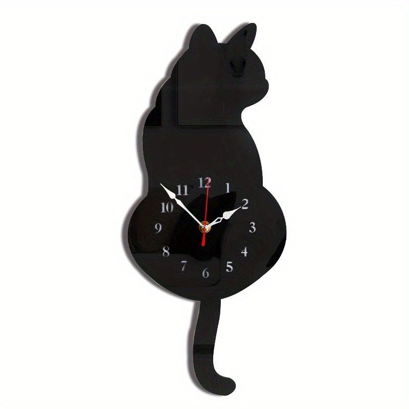 1pc Black Cat Pendulum Wall Clock, Cat Clock, Cat Clock With Moving ...