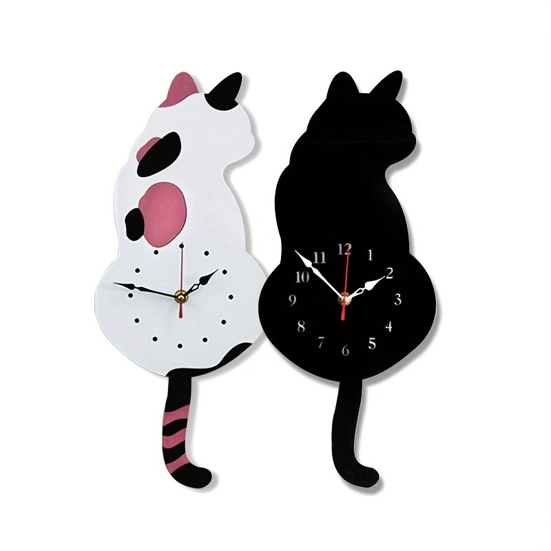 1pc Black Cat Pendulum Wall Clock, Cat Clock, Cat Clock With Moving ...