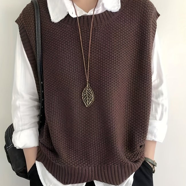 Solid Crew Neck Sweater Vest, Casual Sleeveless Vest For Spring & Fall ...