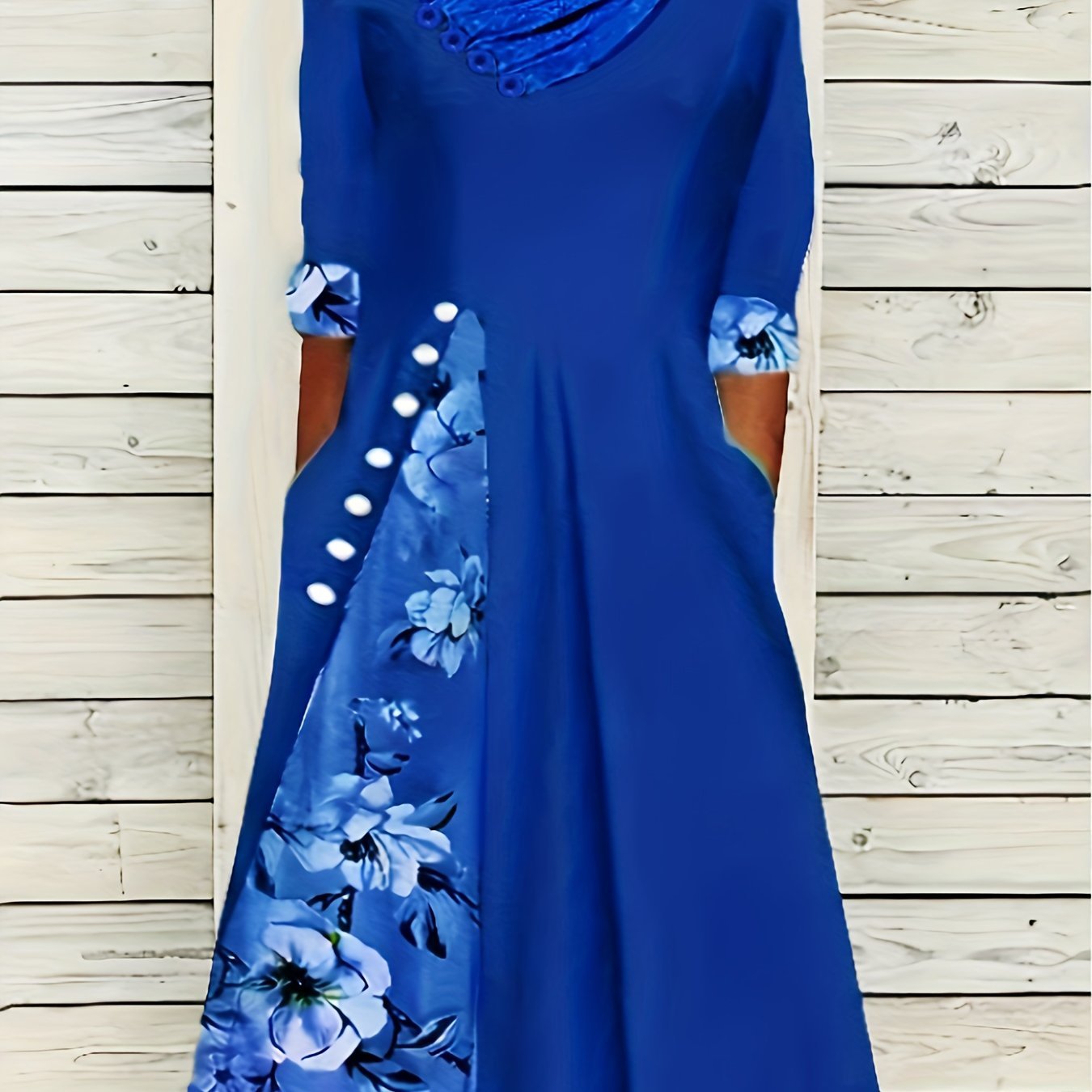 Plus Size Casual Dress, Women's Plus Colorblock Floral Print Button ...