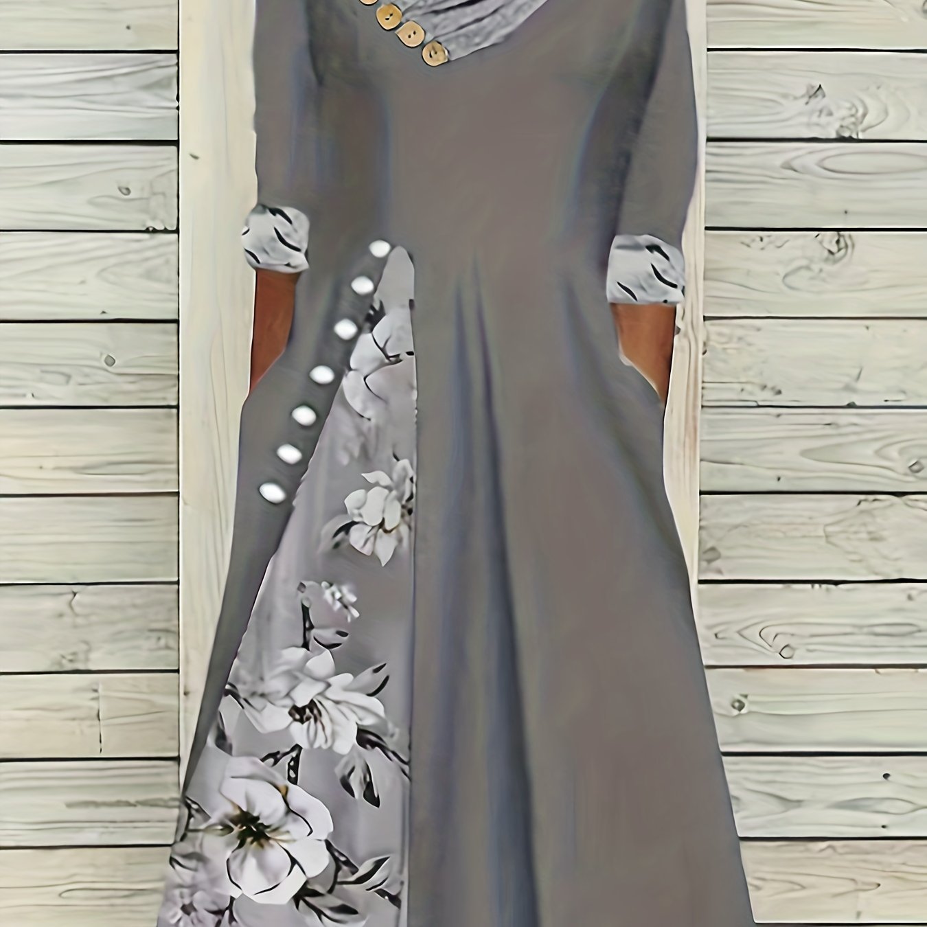 Plus Size Casual Dress, Women's Plus Colorblock Floral Print Button ...