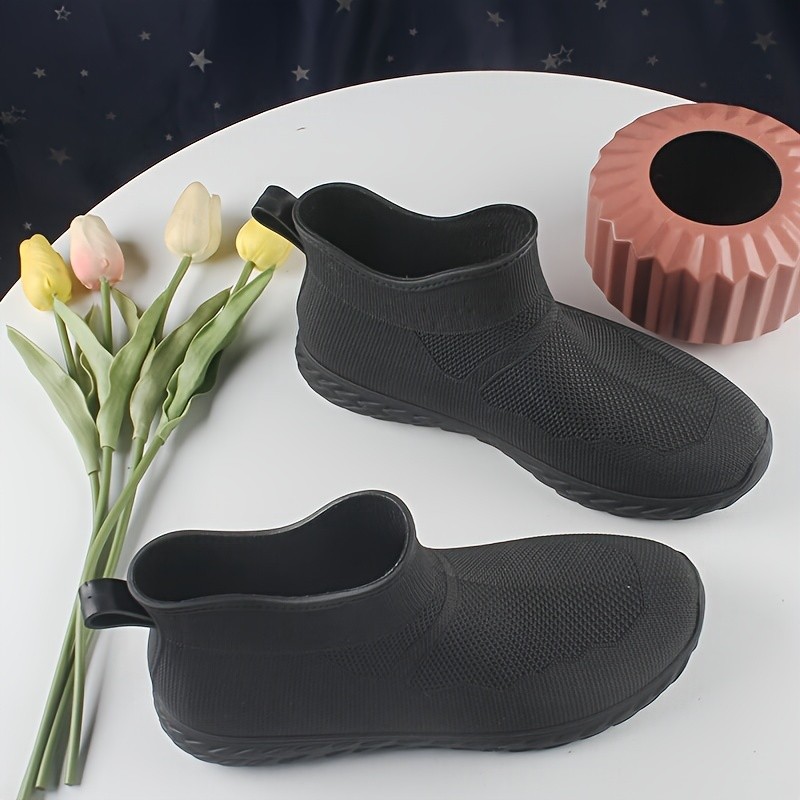 Women's Waterproof Rain Boots, Solid Color PVC Slip On Ankle Boots ...