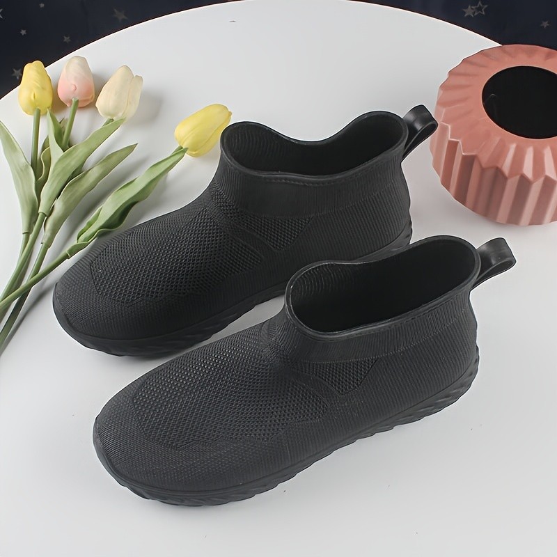 Women's Waterproof Rain Boots, Solid Color PVC Slip On Ankle Boots ...