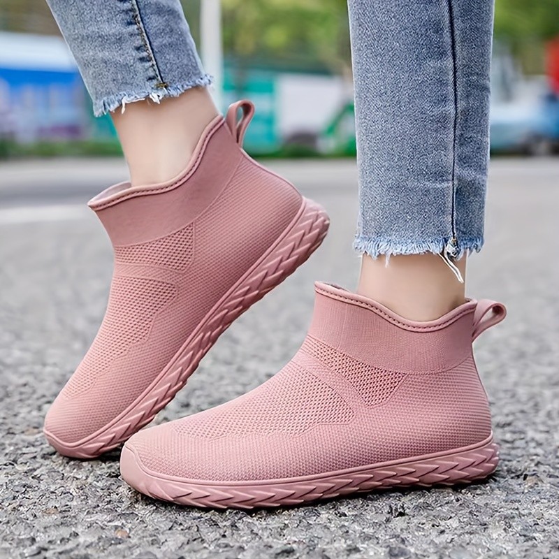 Women's Waterproof Rain Boots, Solid Color PVC Slip On Ankle Boots ...