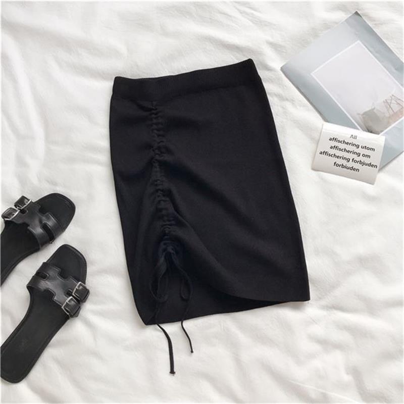 White High Waist Stretch Side Drawstring Skirt Women Club Slim knitted ...