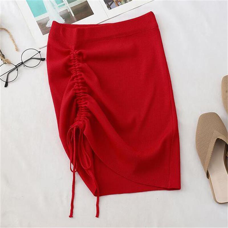 White High Waist Stretch Side Drawstring Skirt Women Club Slim knitted ...