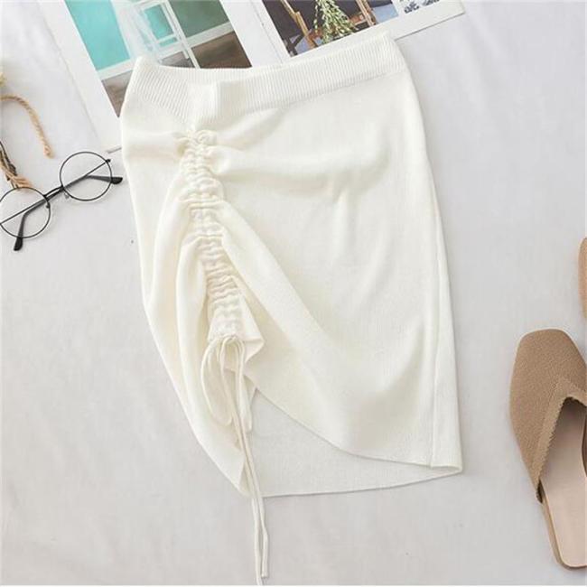White High Waist Stretch Side Drawstring Skirt Women Club Slim knitted ...