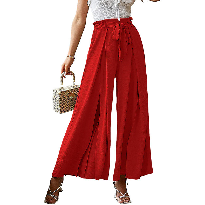 2024 New Boho Fashion Wide Leg Red Pant Women Spring Summer Style Bow ...