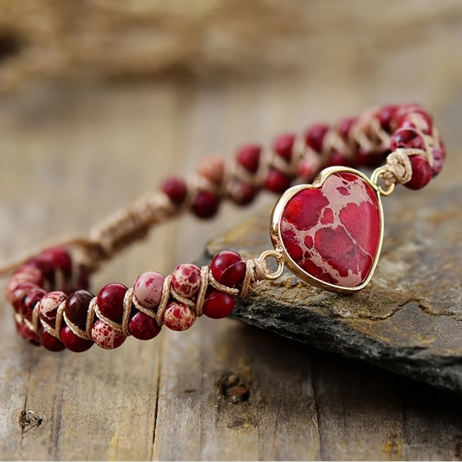 Adjustable Heart-Shaped Chakra Imperial Stone Yoga Meditation Bracelet ...