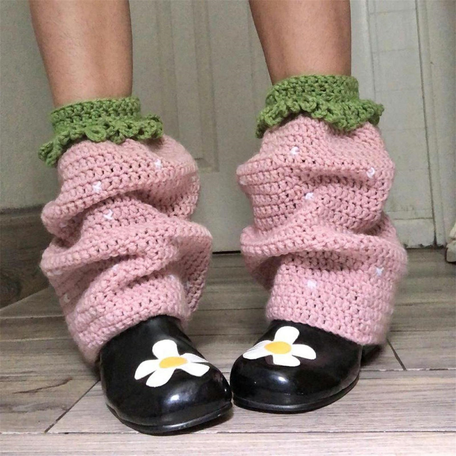 Women Knit Leg Warmers Contrast Color Cute Knee High Socks Aesthetic ...