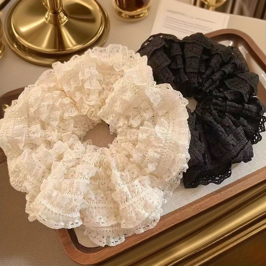 Premium Fluffy Lace-Trimmed Hair Tie, Perfect for Buns and Ponytails ...