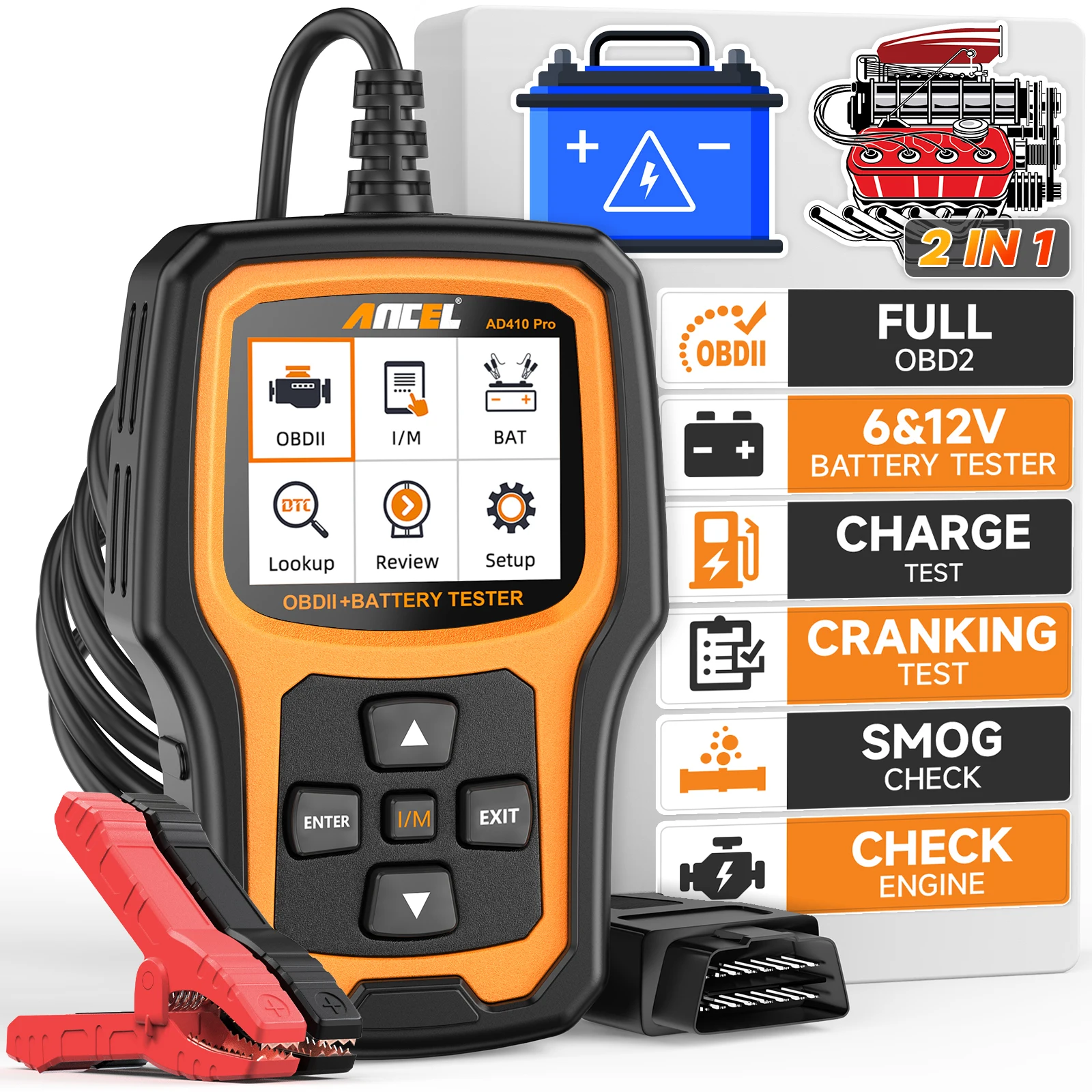 ANCEL AD410 PRO OBD2 Scanner and Battery Tester – Efficient Car ...