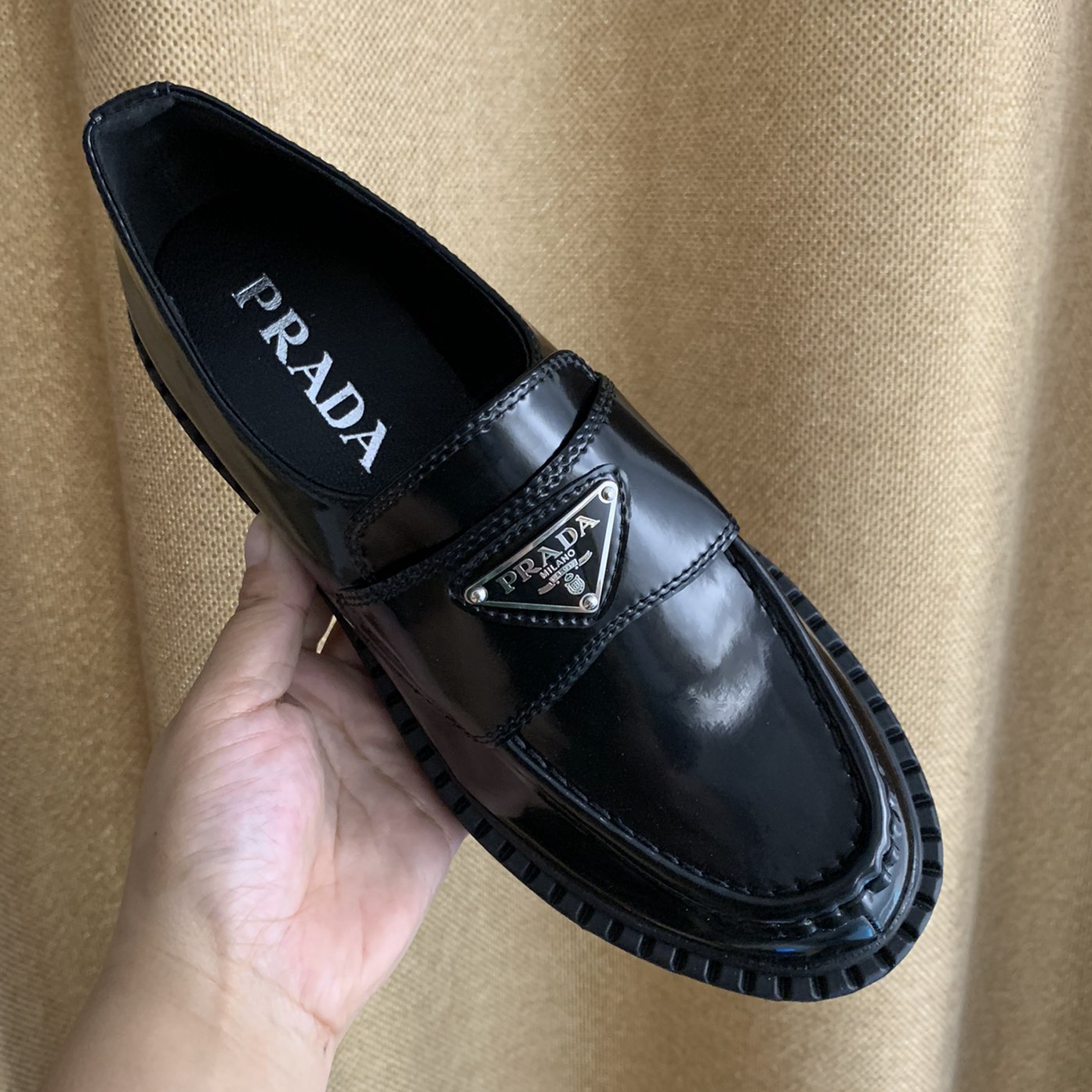 PRADA Chocolate Lacquer leather loafers