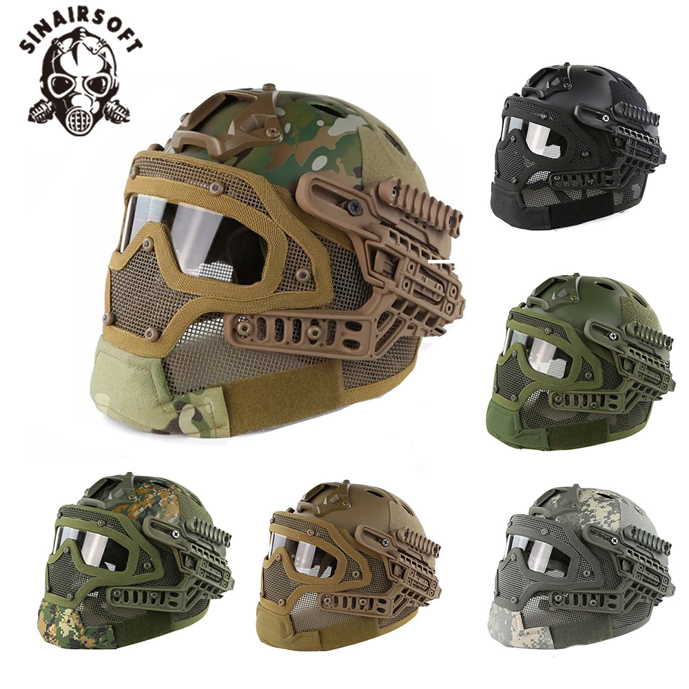 SINAIRSOFT Tactical Helmet New G4 System ABS Full Face Mask With Goggle ...