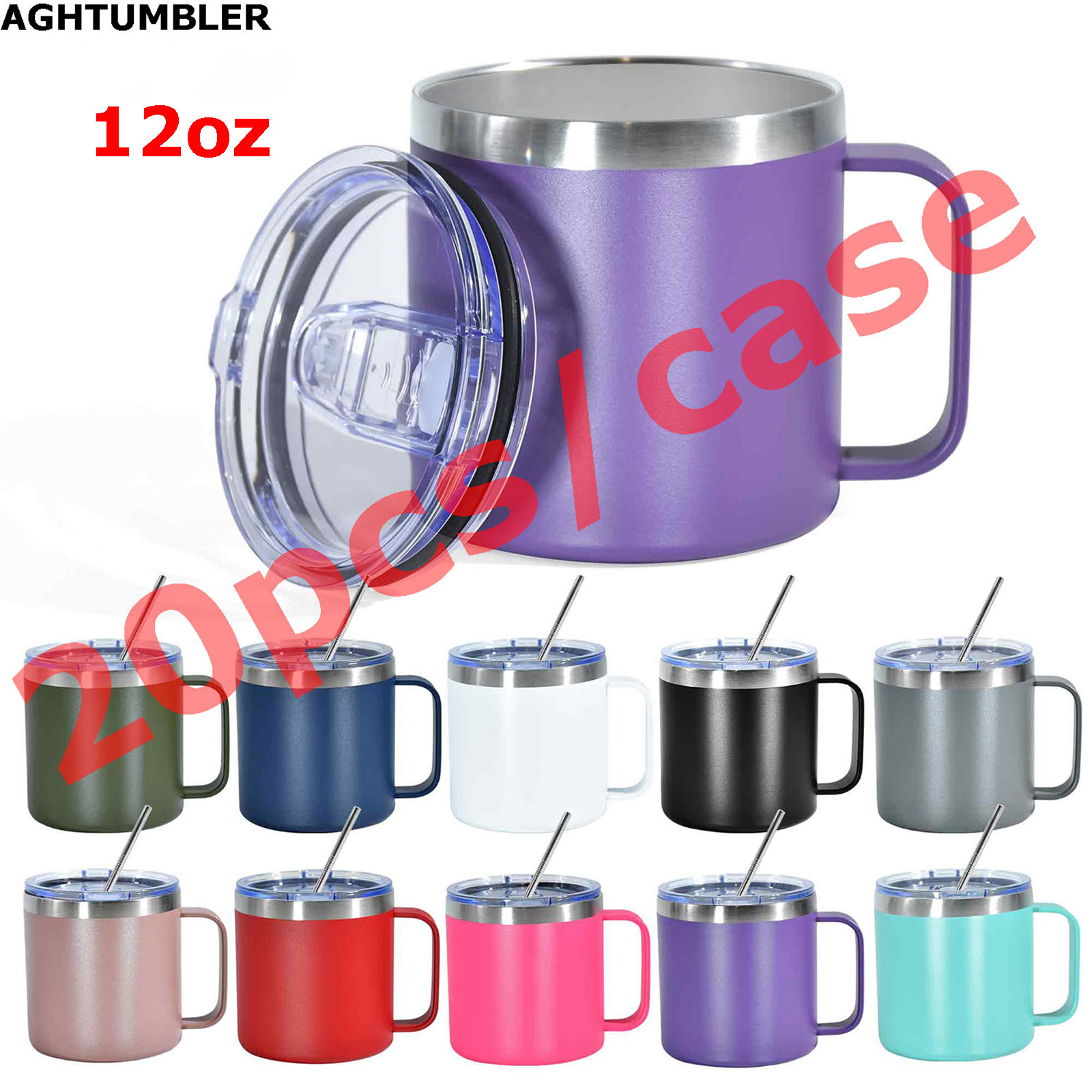 US$ 93.75 - US Warehouse 12oz powder coated mugs with stainless straw ...