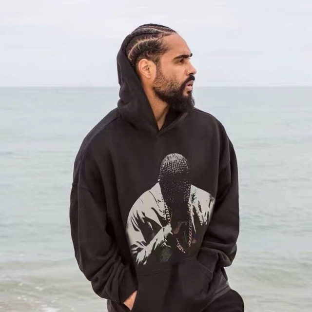 Kanye West crystal mask washed vintage style hoodie