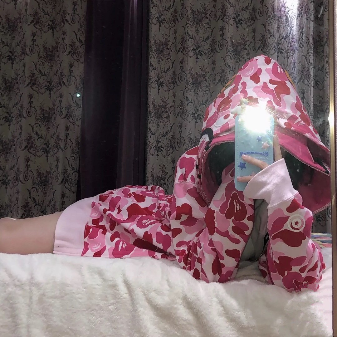 Bape 21ss pink blue double hood shark camo hoodie