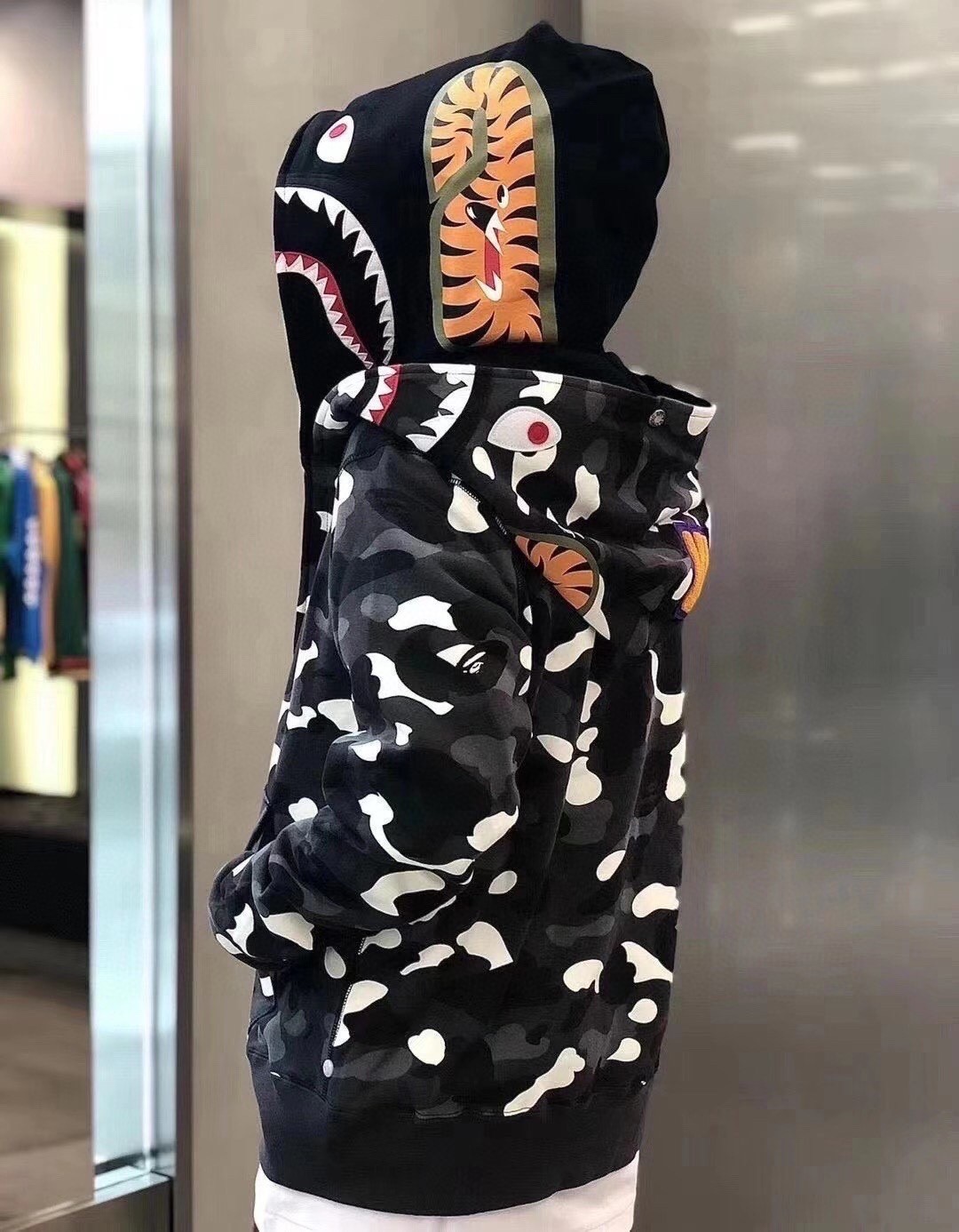 1:1 Bape double hood glow in dark shark hoodie