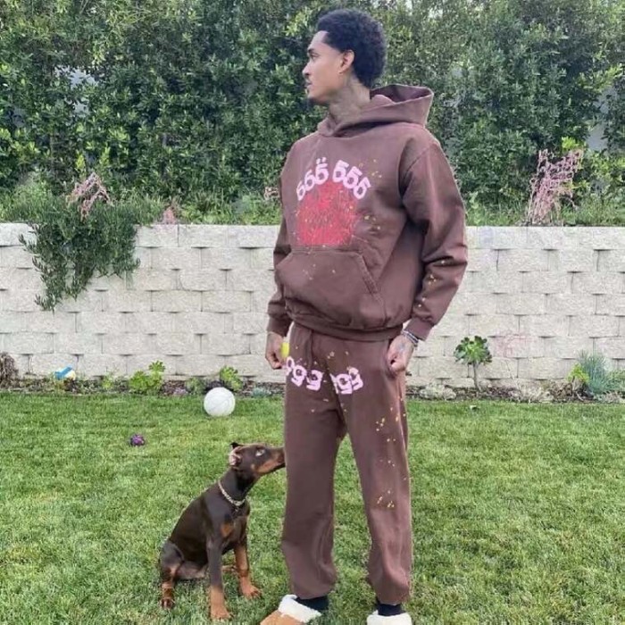 Young Thug Sp5der Spider web brown hoodie
