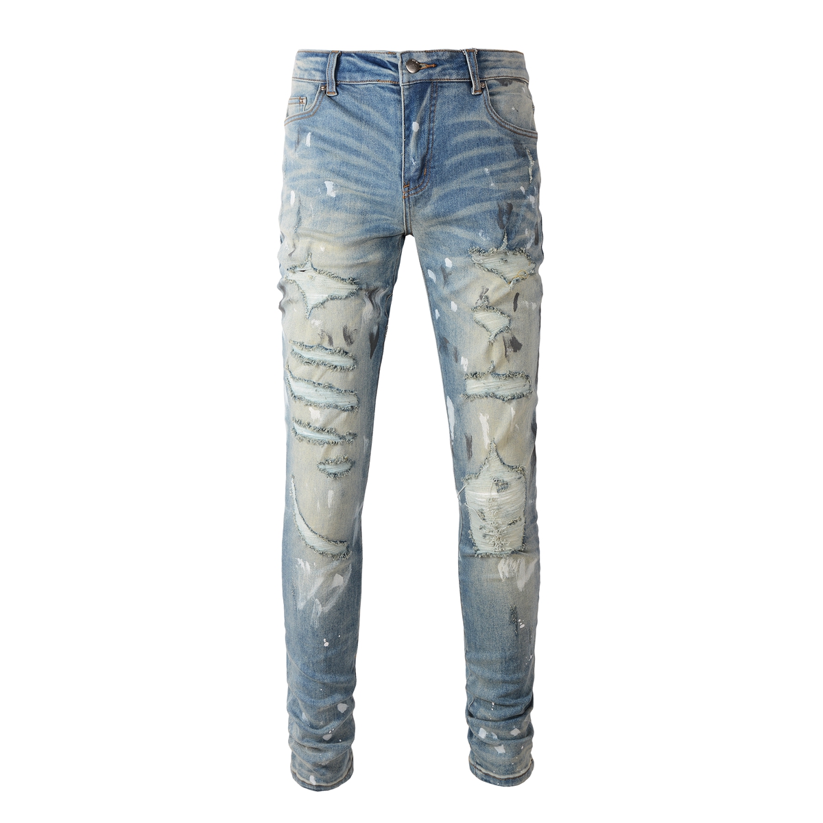 US$ 79.00 - Frayed Distressed Light Blue Slim Jeans- - www.repdog.cn