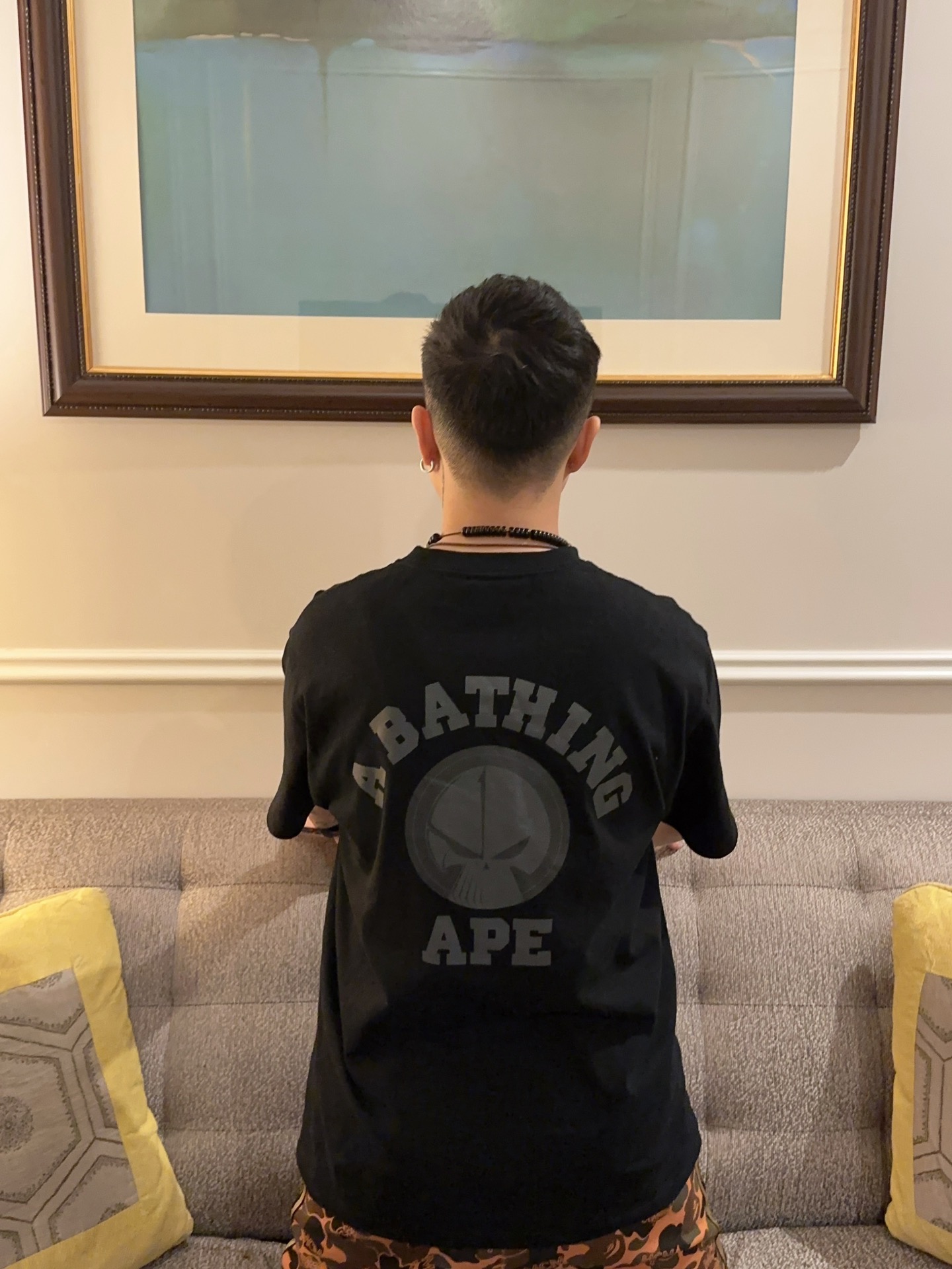 US$ 17.91 - Classic ape head behind the skull clock printed tee 4 colors - www.repdog.cn