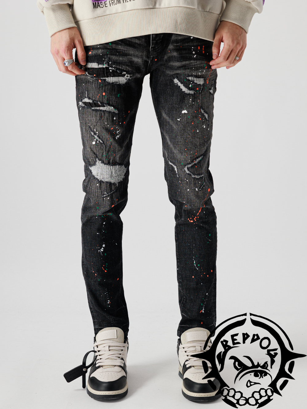 US$ 98.91 - 1:1 quality version Ripped Inkjet black color Jeans - www ...