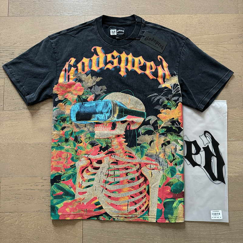 Godspeed Skull Playing Baseball Printed Washed Version Tee T-Shirt