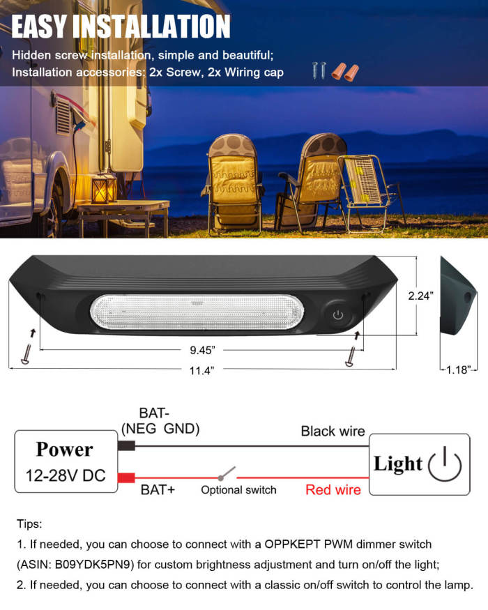 OPPKEPT LED RV Lights Exterior with 3-Level Dimmer Switch, Upgrade 12V ...