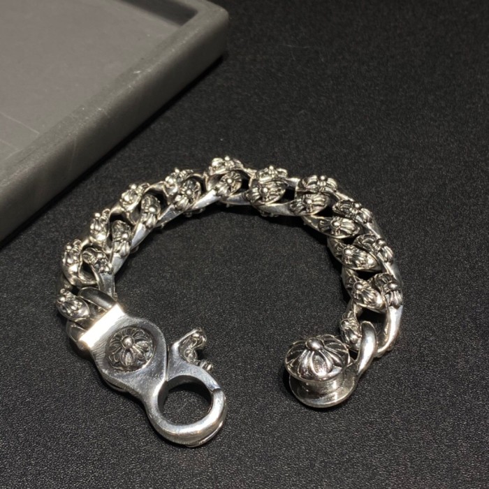 1:1 925 pure silver cross logo cuban style bracelet