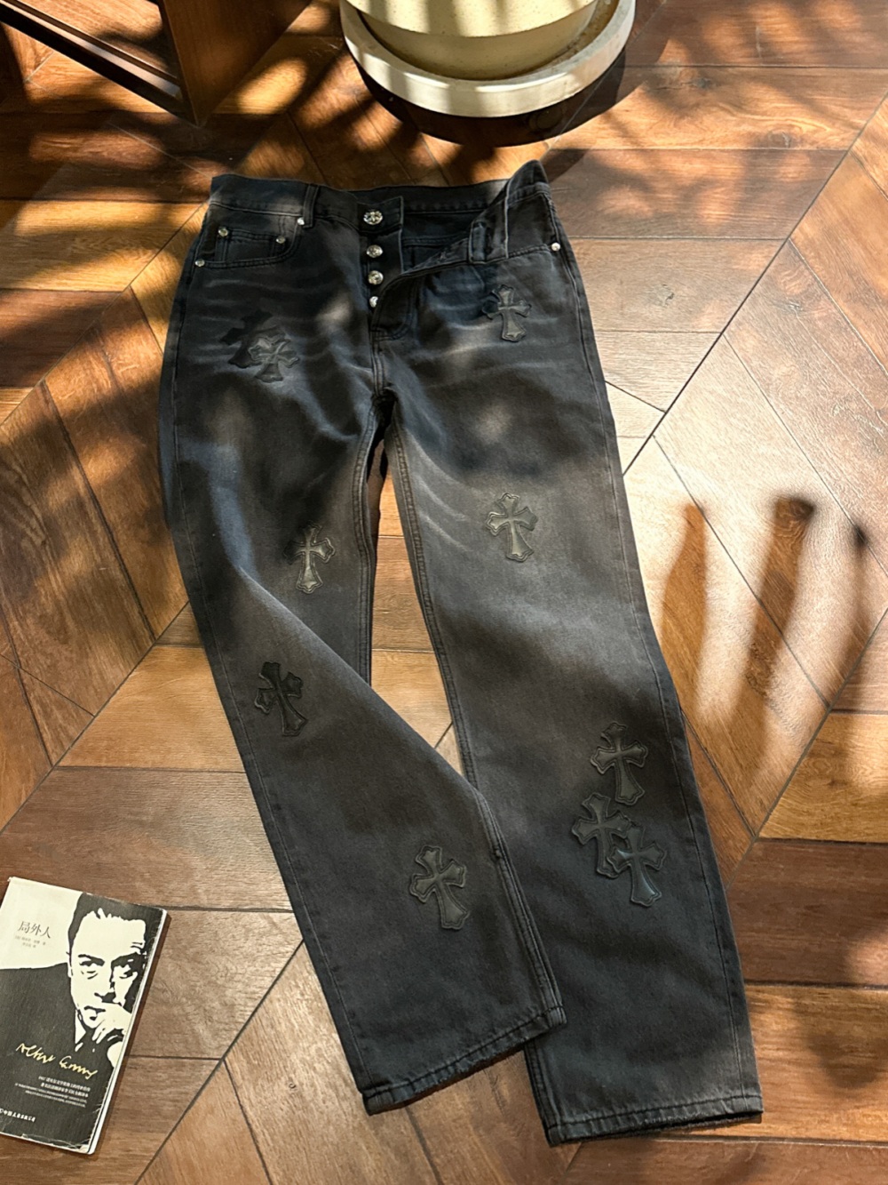 US$ 239.92 - 1:1 quality version Black Leather Cross Washed Gray ...